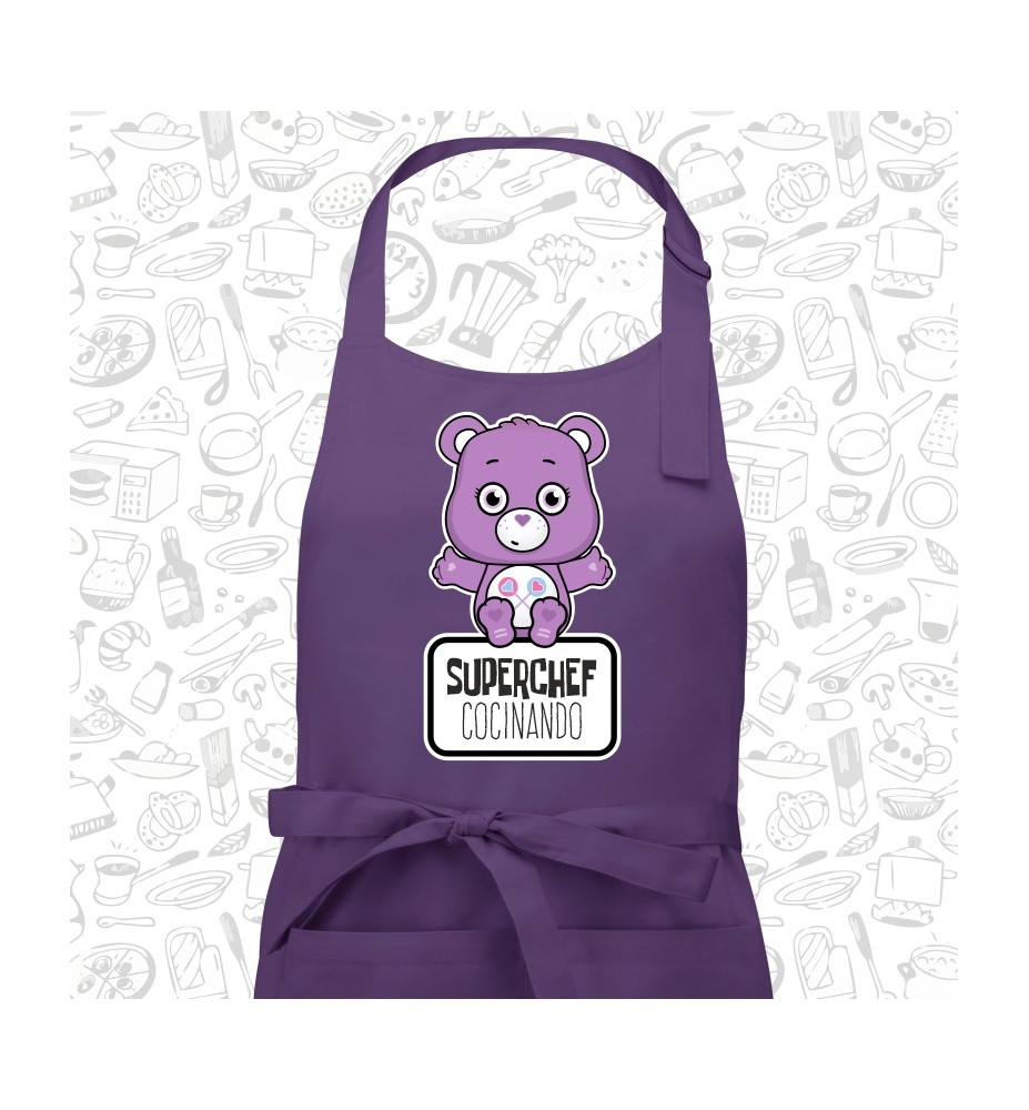 Delantal Adulto Oso Amoroso Morado